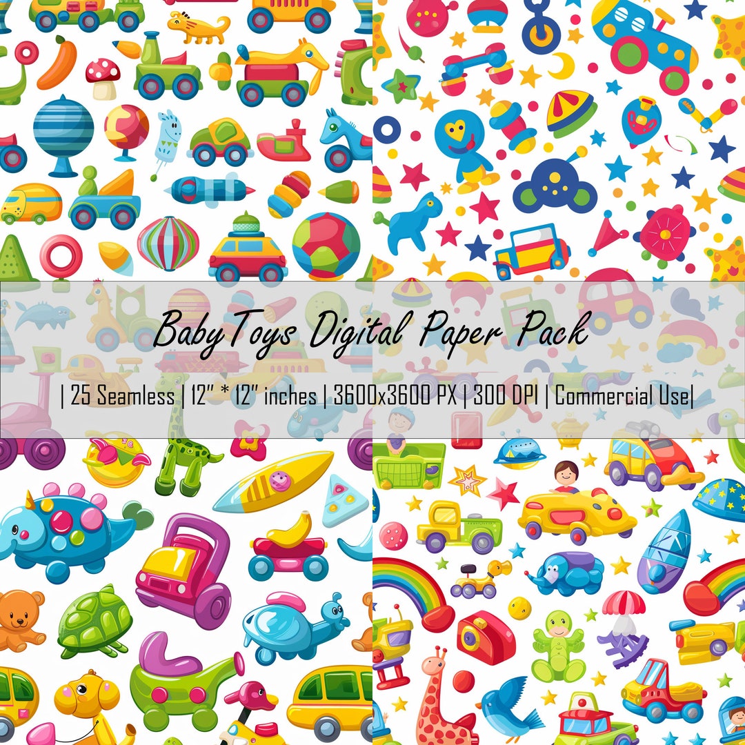 Set of 25 Pattern Various Toy Digital Paper, Toy Scrapbook Paper ...