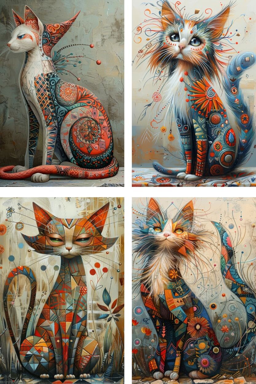 Whimsical Cats Journal Pages, Cats Printable Half Papers, Cats Junk ...