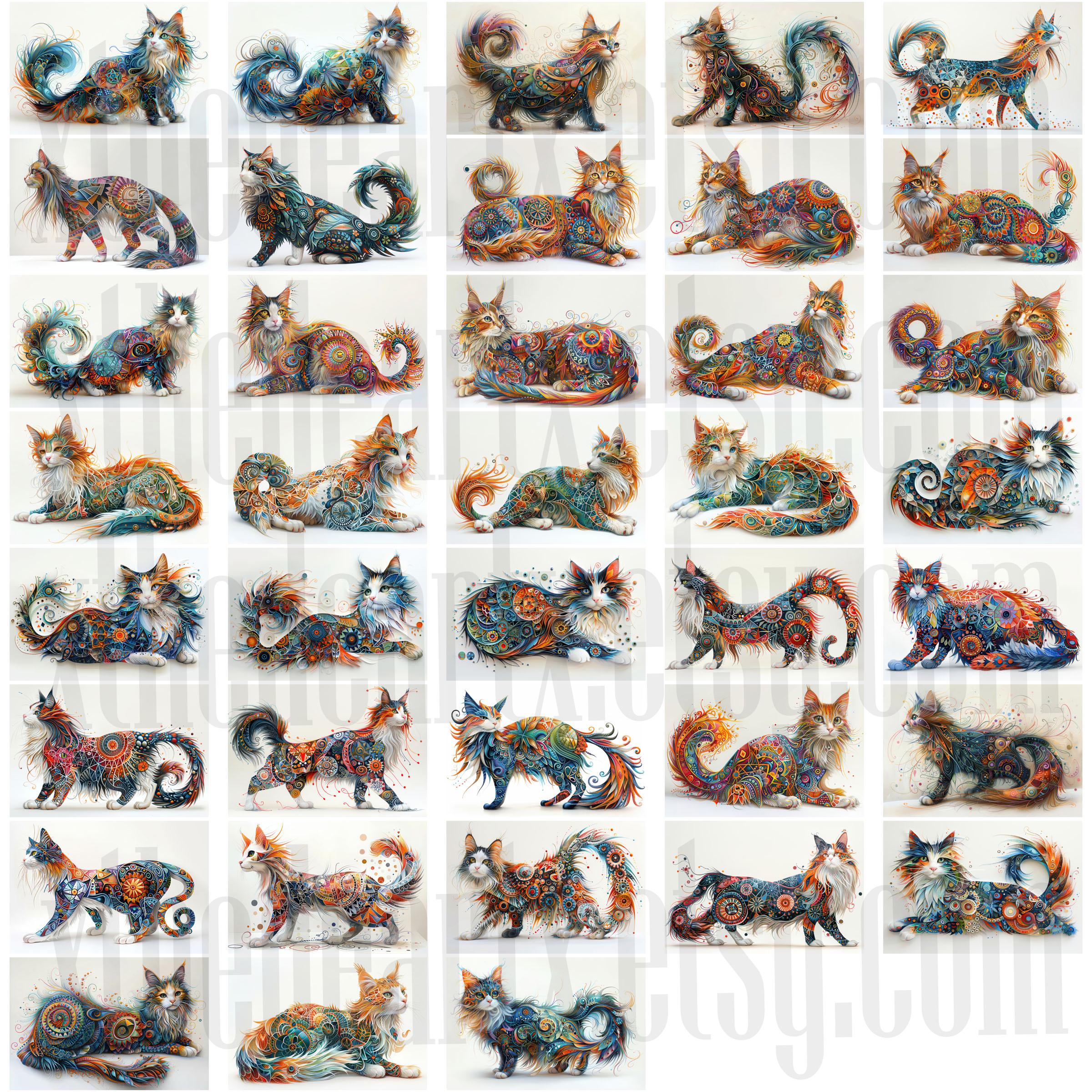 38 Whimsical Cats , Cats Printable Half Papers, Cats Junk Journal, Cats ...