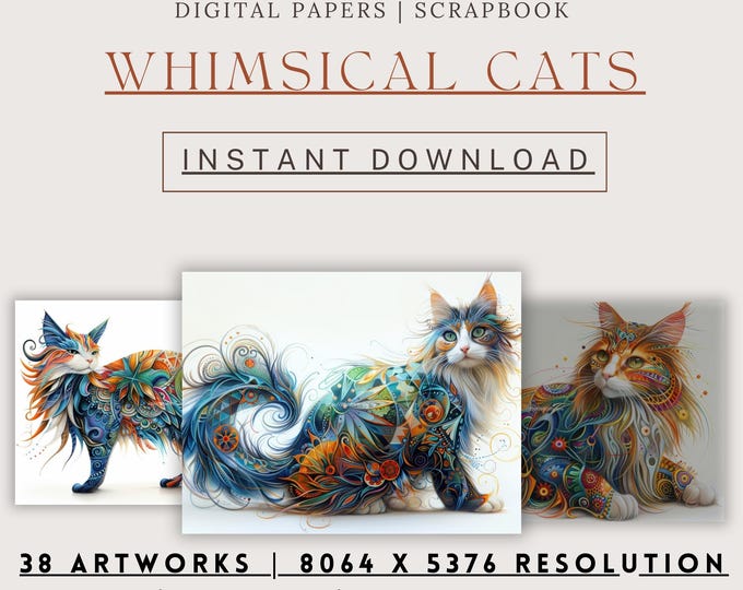 38 Whimsical Cats , Cats Printable Half Papers, Cats Junk Journal, Cats ...