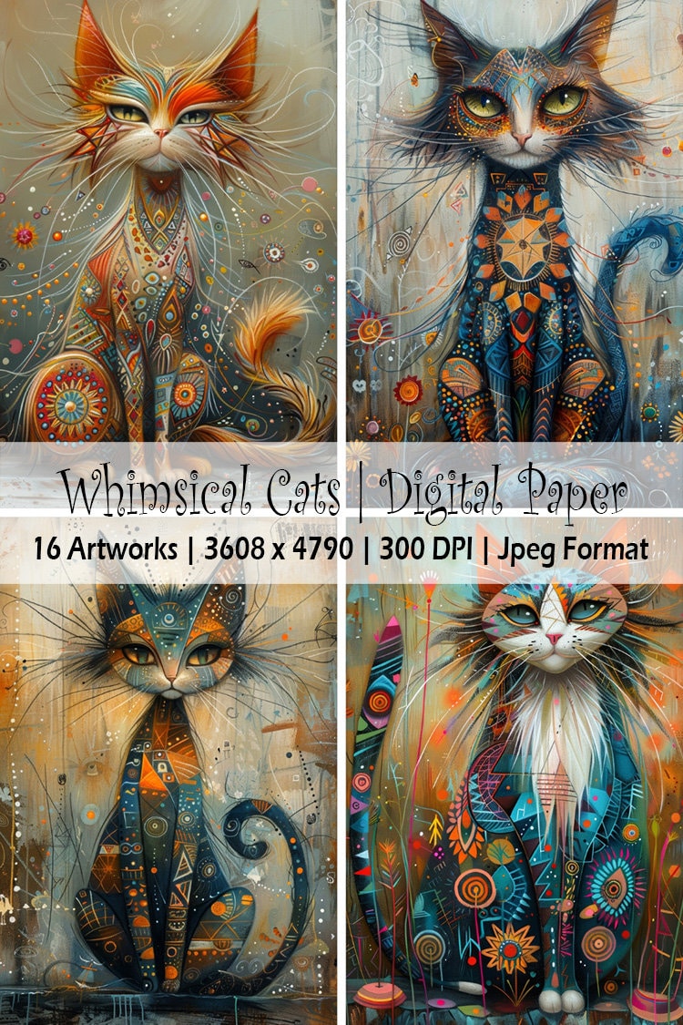 Whimsical Cats Journal Pages, Cats Printable Half Papers, Cats Junk ...