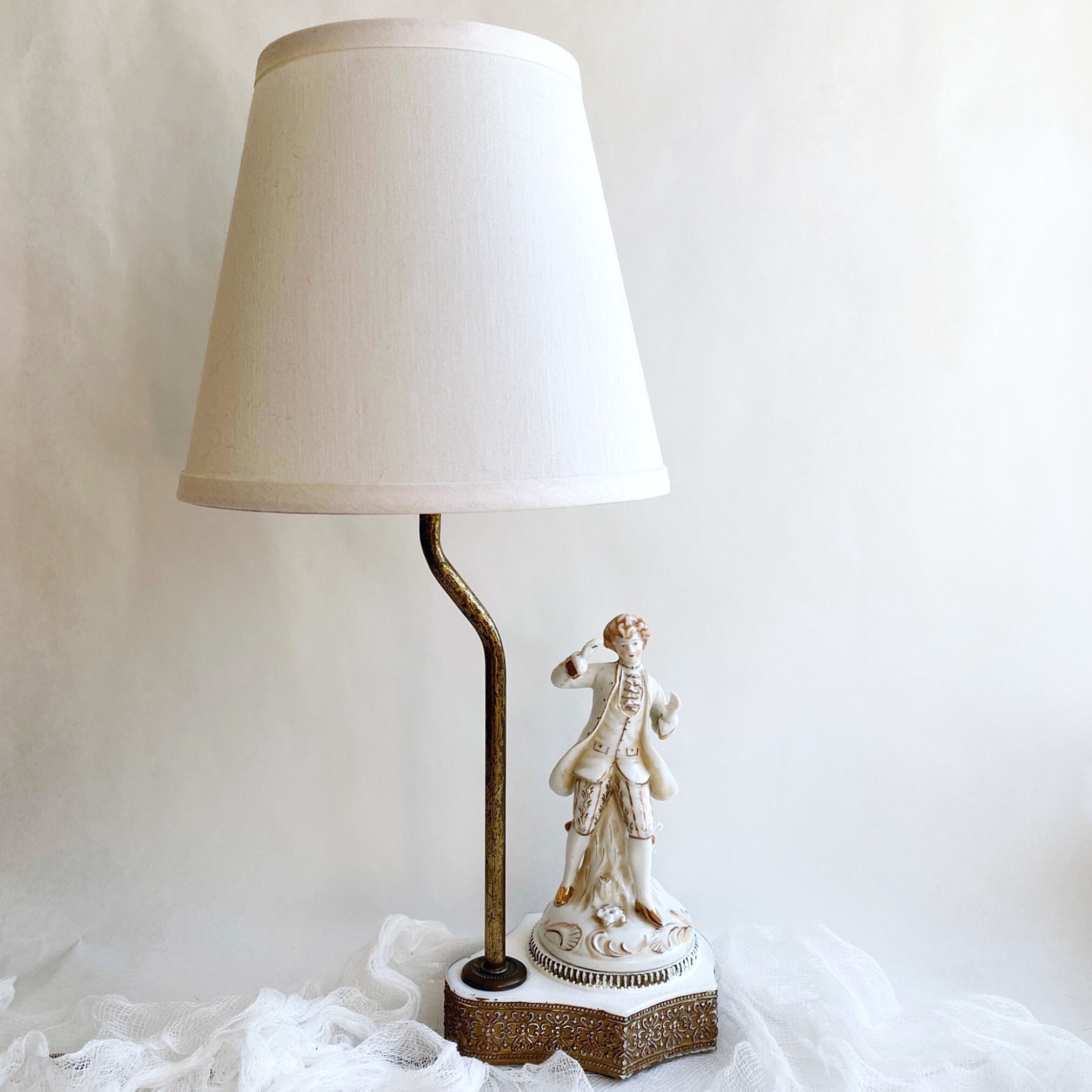 Vintage Table Lamp, Porcelain 18th Century Gentleman Figurine, Boudoir ...