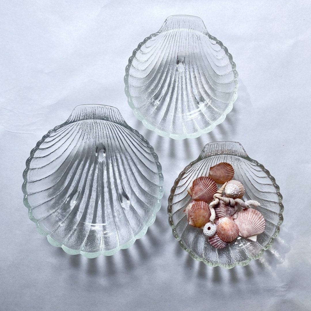 Set of 3 Vintage Clear Glass Shell Bowls, Coastal Decor, Beach Dishware ...