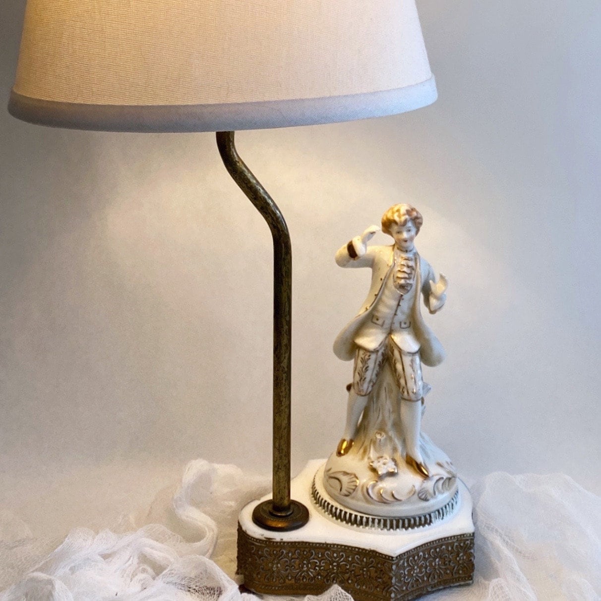 Vintage Table Lamp, Porcelain 18th Century Gentleman Figurine, Boudoir ...