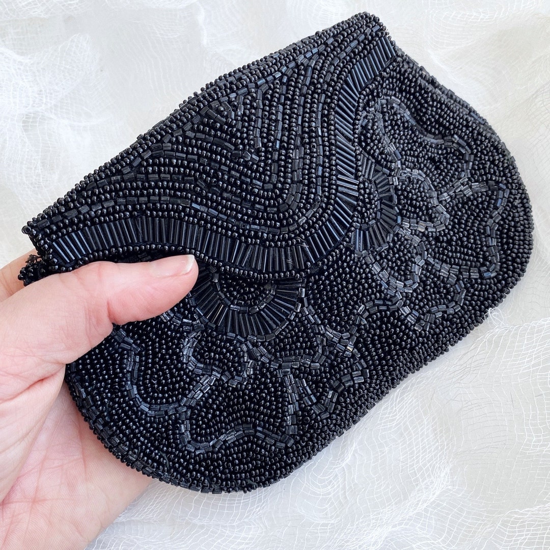 Vintage Black Beaded Finger Purse, Hand-held Flapper Dance Purse ...