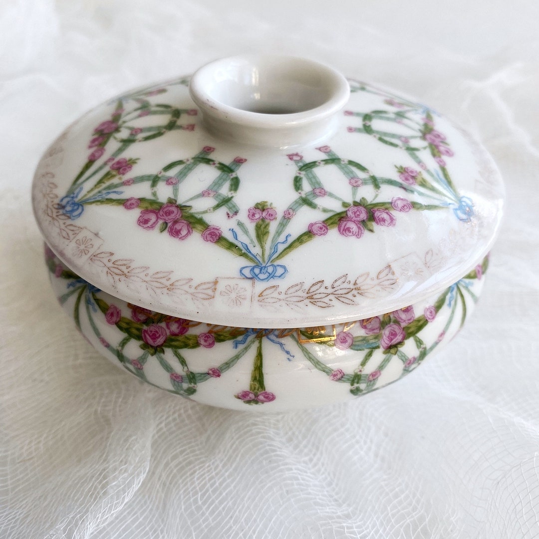 Antique Victorian Hair Receiver, Porcelain Trinket Box, Vanity Decor ...