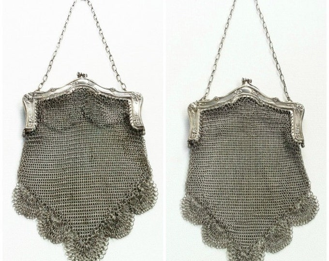 Antique Silver Mesh Purse, Victorian Handbag, Art Nouveau Evening Bag ...