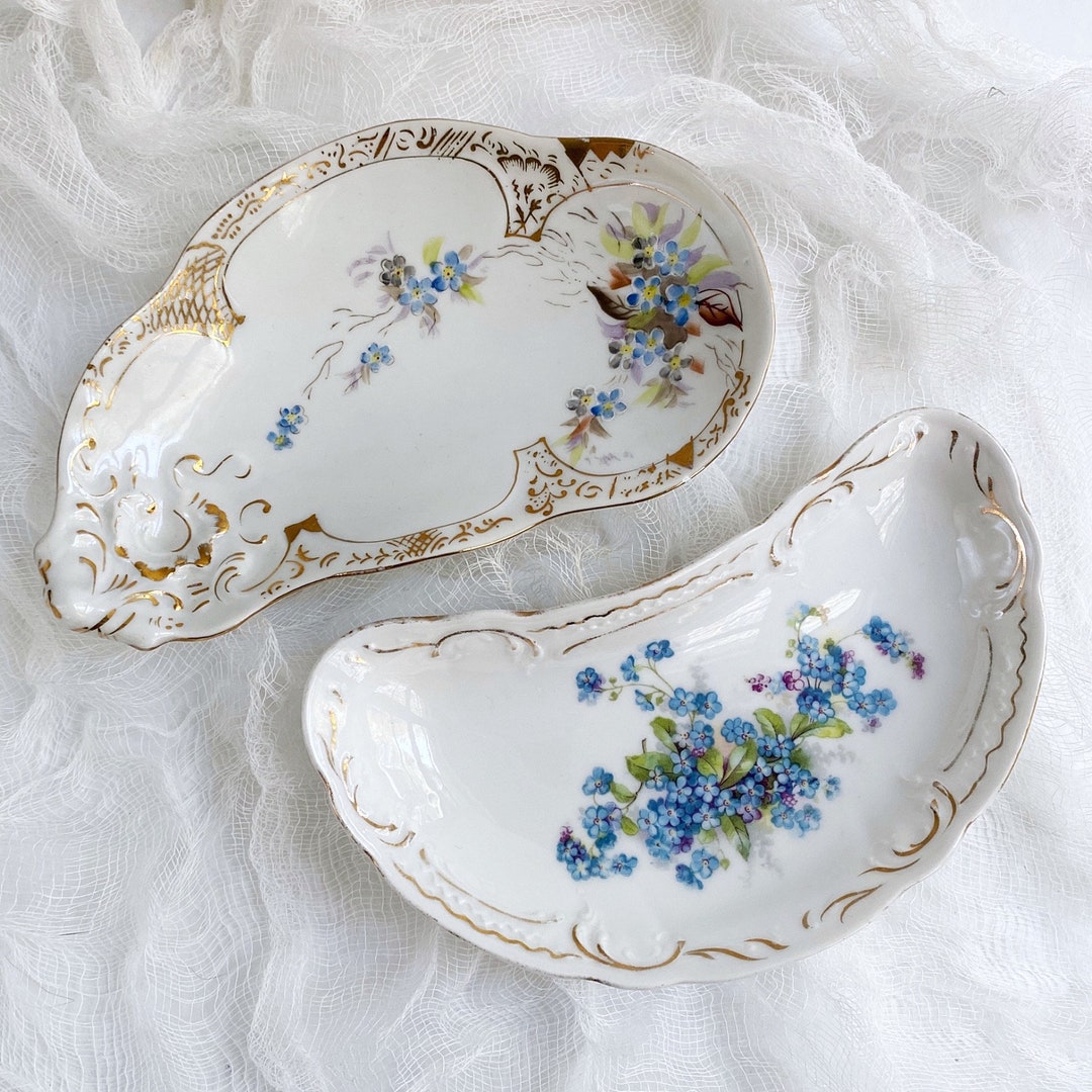 Vintage Bone Dishes, Cresecent Shaped Side Plates, Trinket Dish, Forget ...