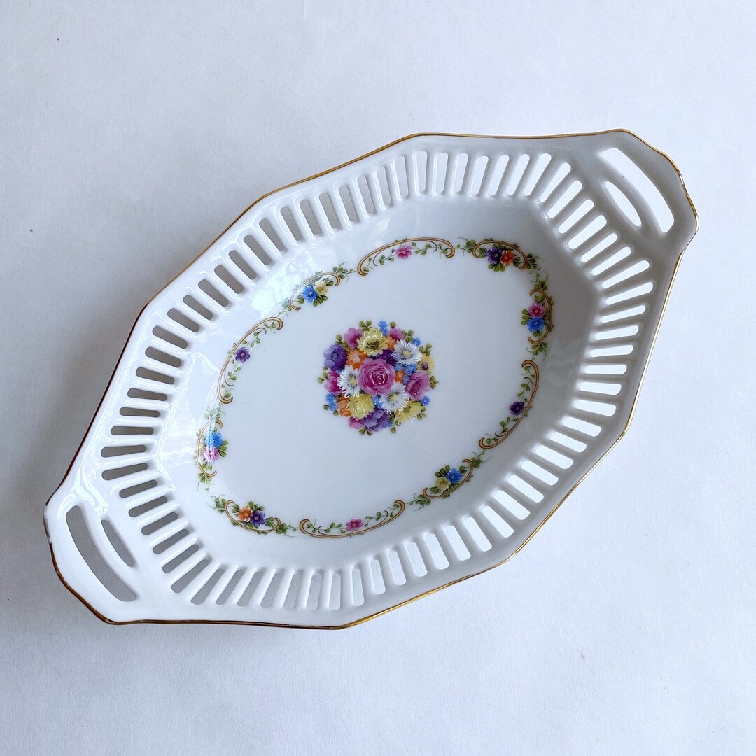 Vintage Schwarzenhammer Reticulated Oval Bowl, Bavarian Porcelain Candy ...