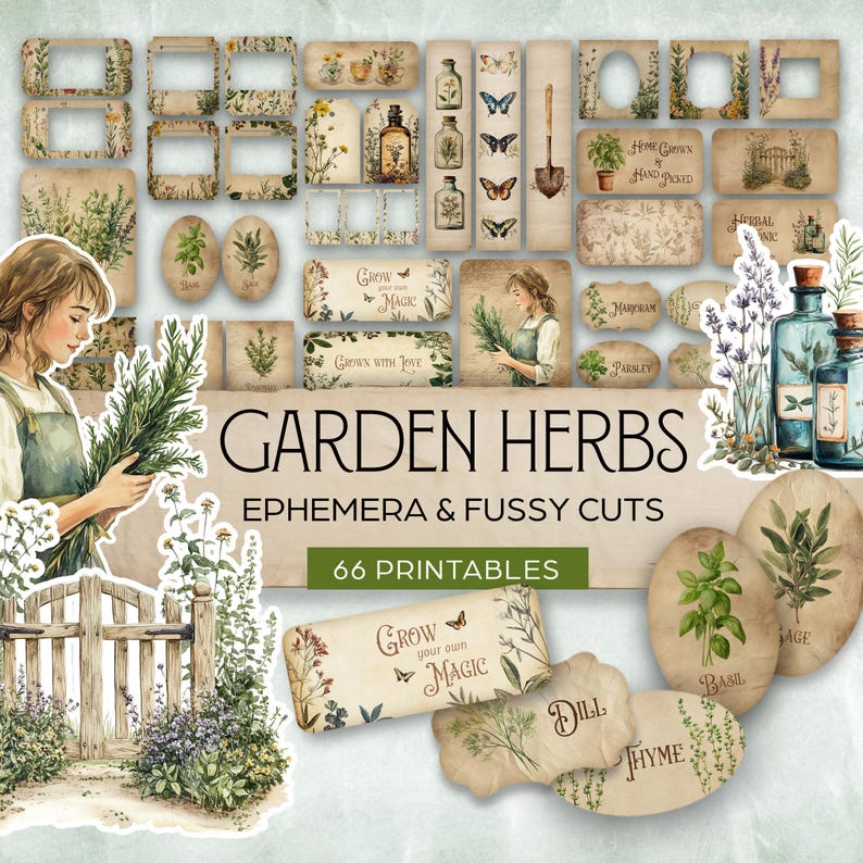 Fussy Cuts Herbs, Junk Journal Fussy Cut Embellishment Sets, Vintage ...