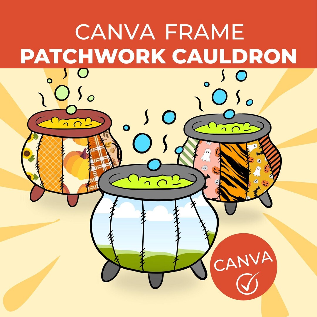 Patchwork Cauldron Canva Frame for Halloween Clipart, Sublimation ...