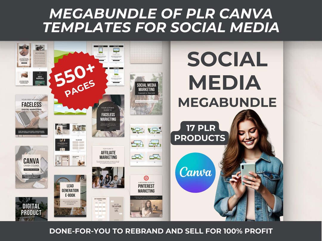 Social Media Templates Bundle, PLR Canva Templates, Social Media Guides ...