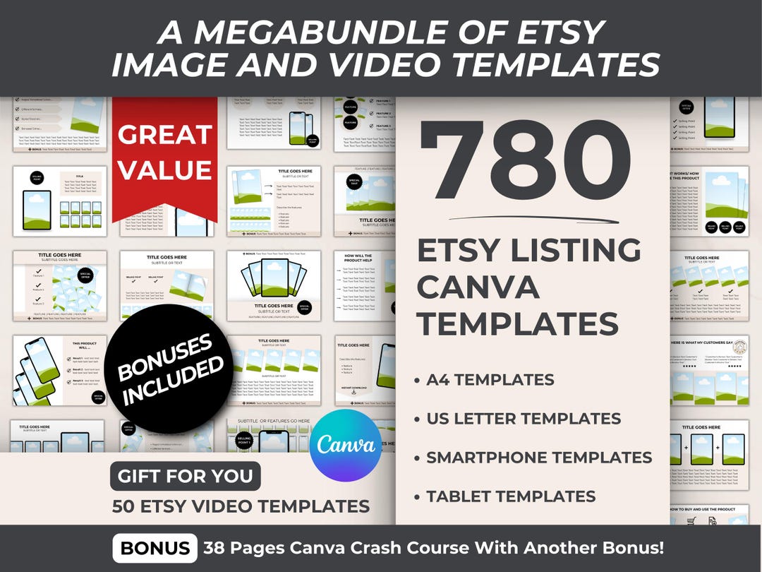 780 Etsy Listing Canva Templates Bundle, Digital Product Listing ...