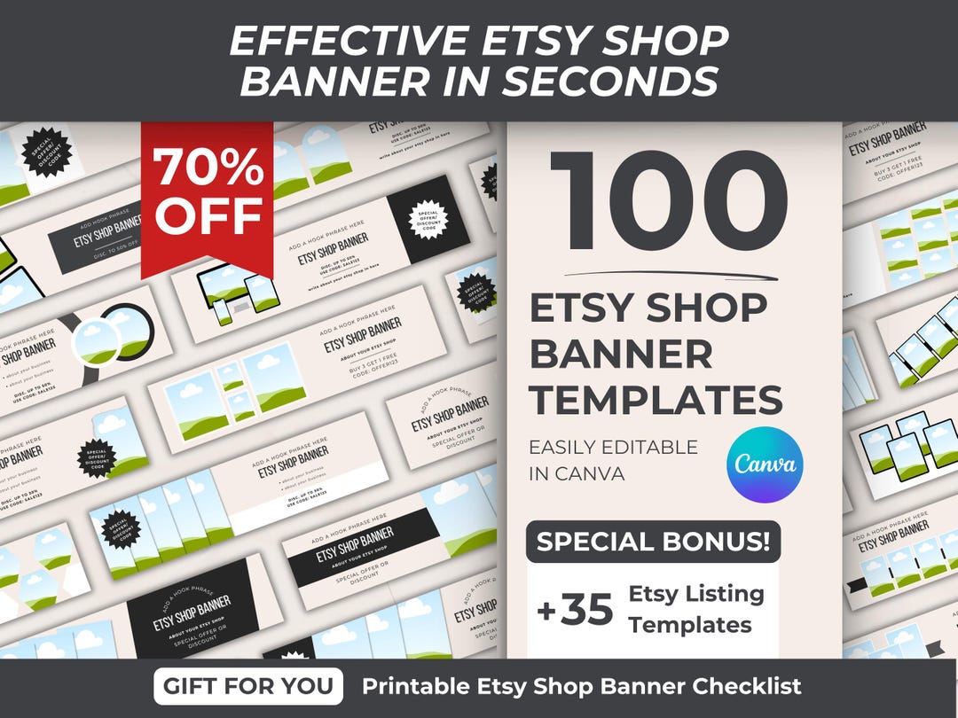 100 Etsy Shop Banner Templates Canva 35 Bonus Etsy Listing Templates ...