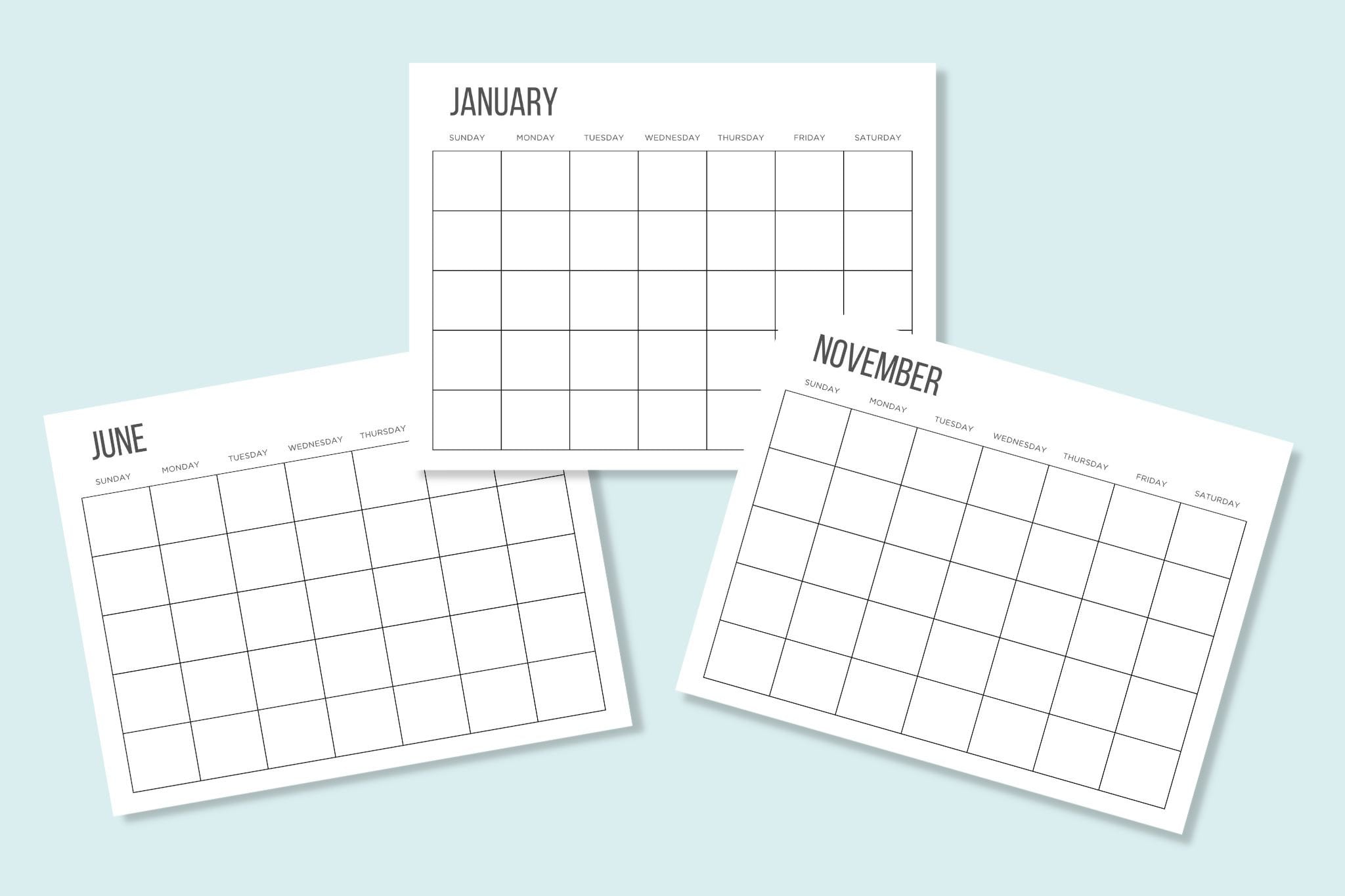 Blank Monthly Calendar, 2023 Printable Calendar, 2023 Landscape ...