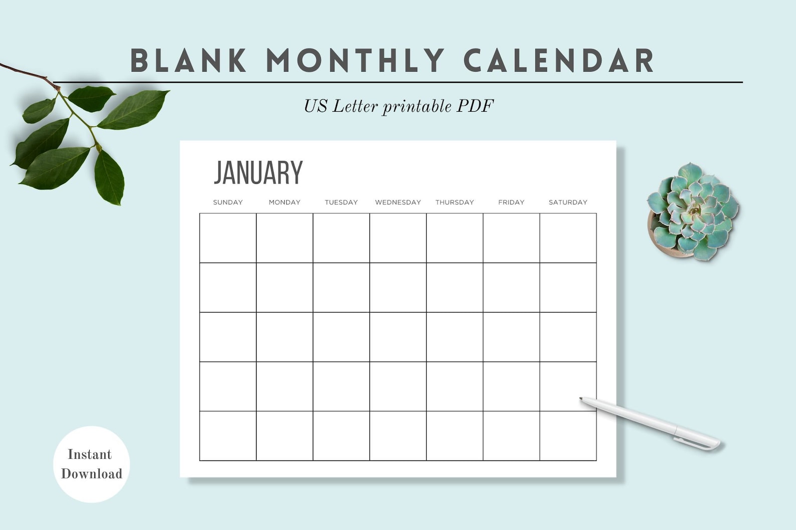 Blank Monthly Calendar, 2023 Printable Calendar, 2023 Landscape ...
