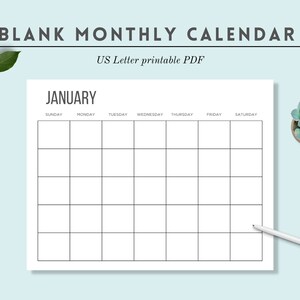 Blank Monthly Calendar, 2023 Printable Calendar, 2023 Landscape ...
