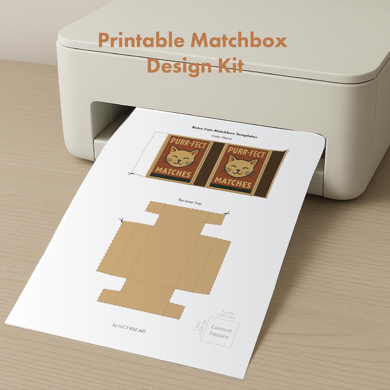 Matchbox Template Retro Cats 12 Piece DIY Printable Kit PDF Instant ...