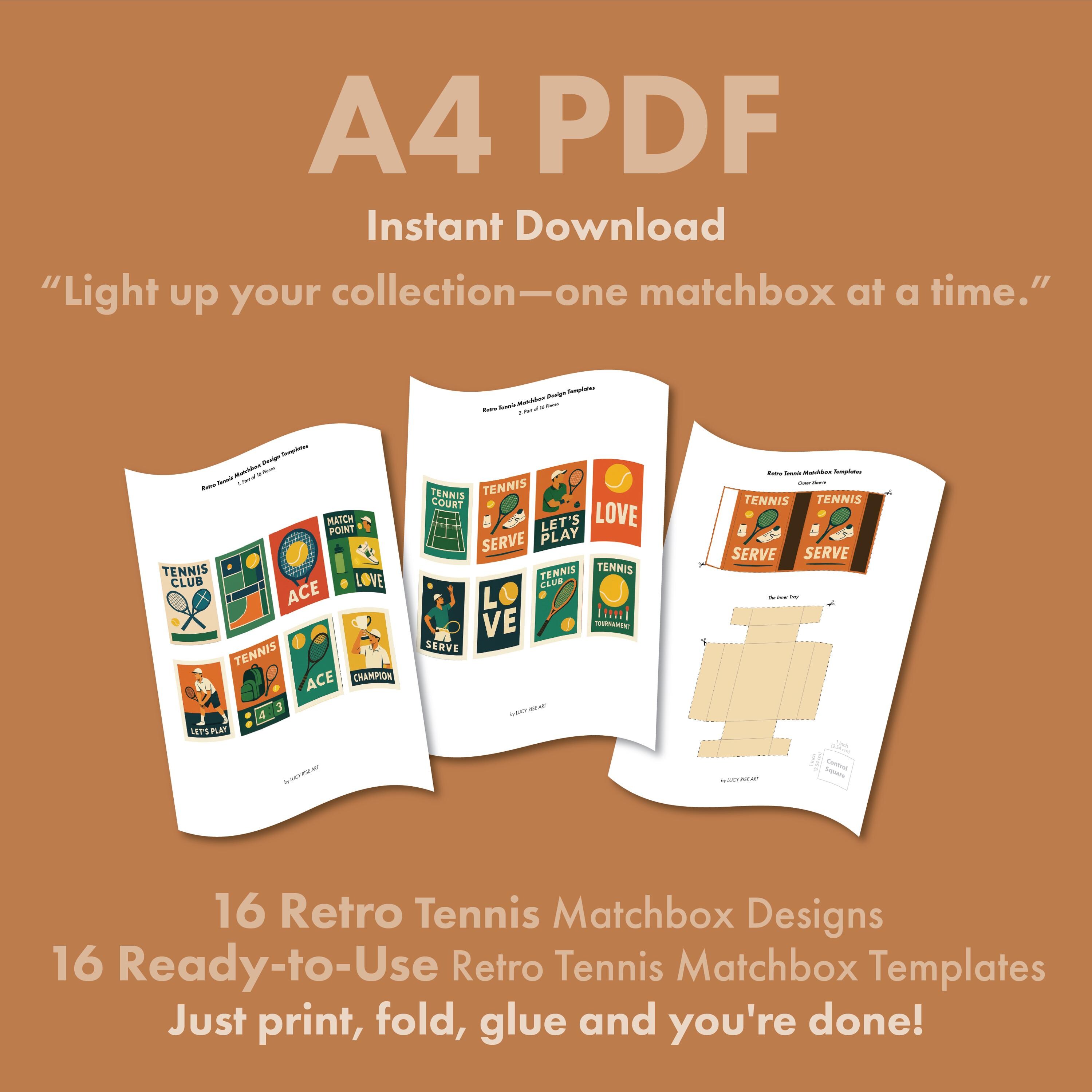 Tennis Retro Matchbox Template DIY Vintage 16 Pieces Printable PDF ...