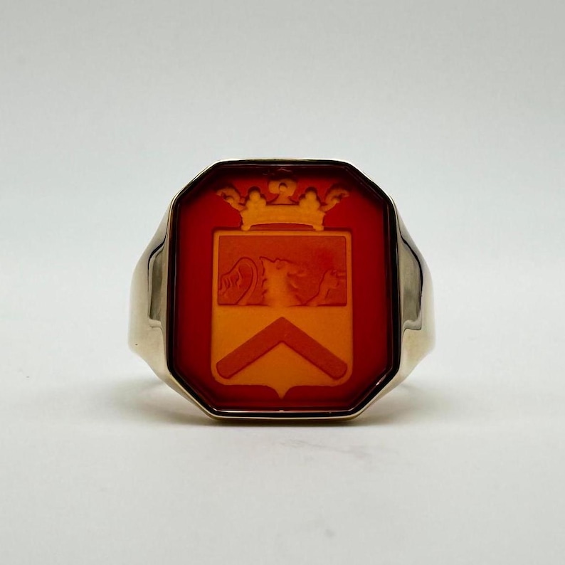 Custom Intaglio Family Crest Signet Ring | Personalized Hard Stone Gold ...