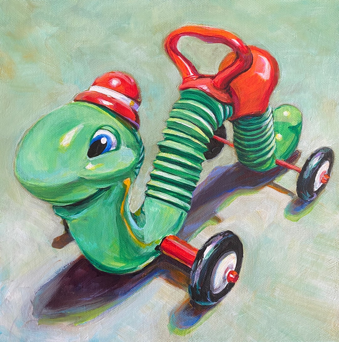 Inchworm Riding Toy Acrylic on Canvas 10x10 Original Painting - Etsy