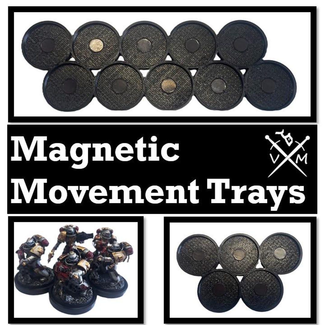 Magnetic Movement Trays Round for Warhammer 40k AOS Age of Sigmar 25mm ...