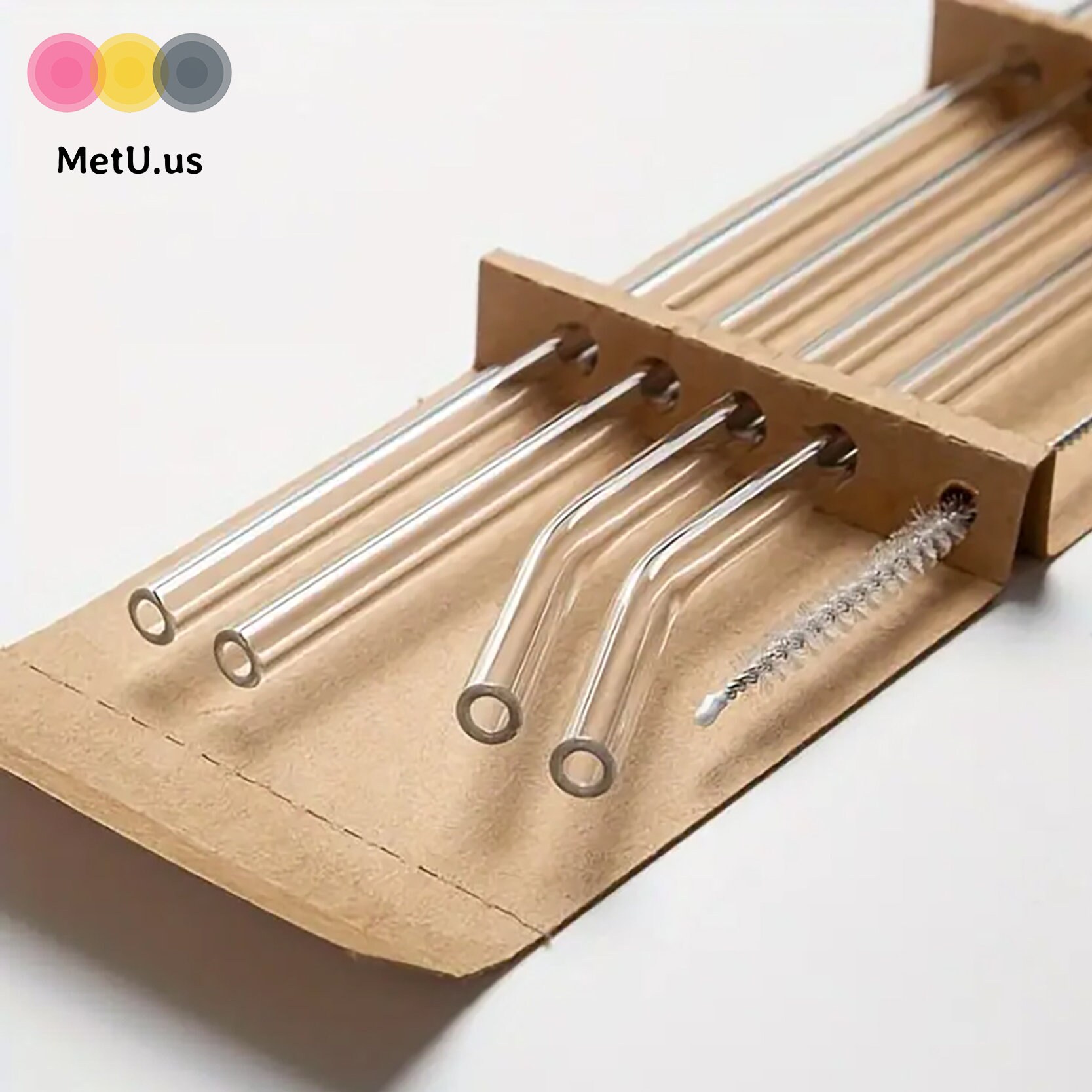 Glass Cup With Straw & Bamboo Lid Measuring Glass Cup 4 Straws Set and ...