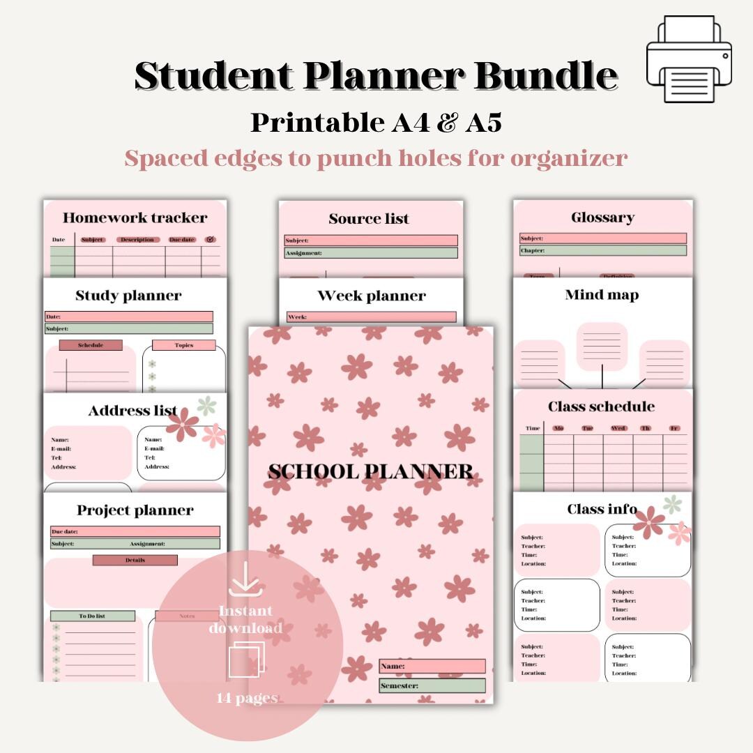Printable School Planner, Printable Student Planner Bundle, Study ...