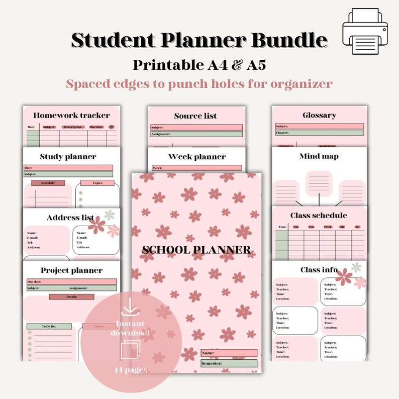 Printable School Planner, Printable Student Planner Bundle, Study ...
