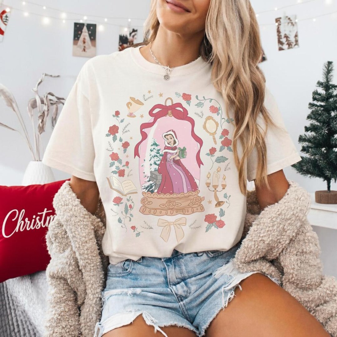 Coquette Disney Belle Princess Globe Christmas Shirt, Beauty and the ...