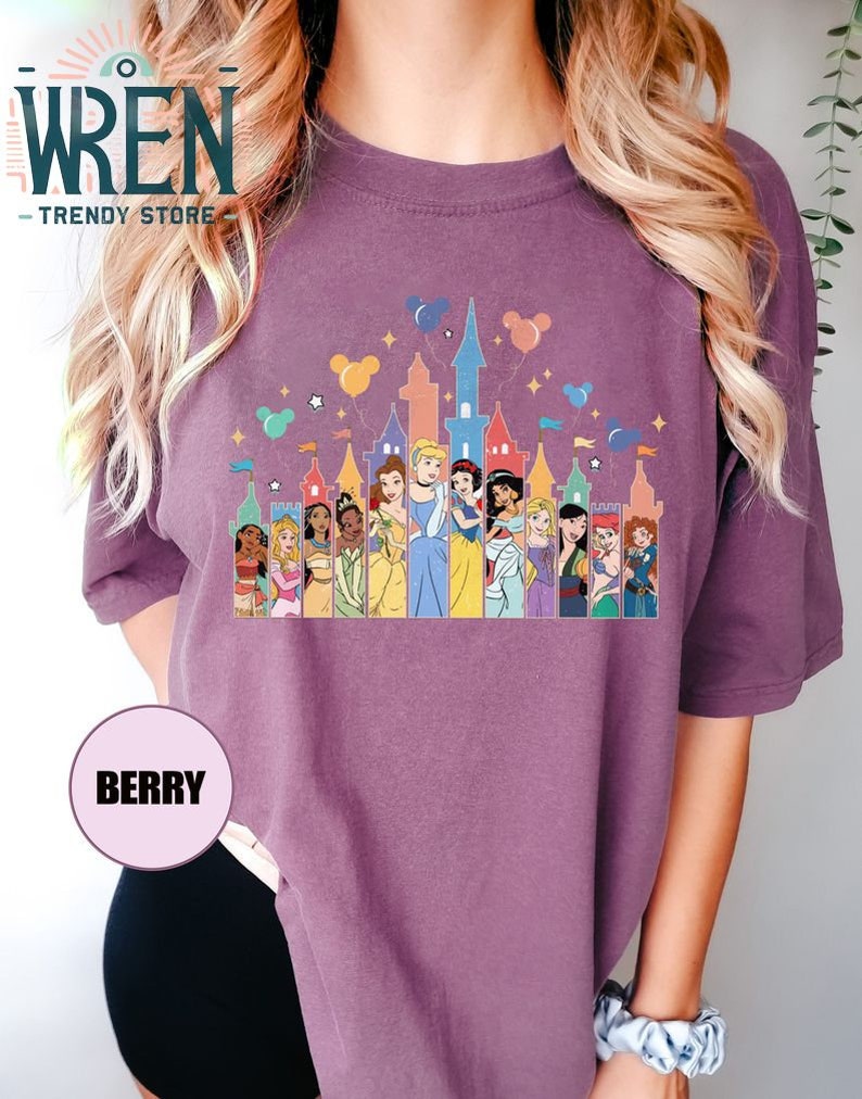 Retro Disney Princesses Castle Comfort Color Shirt, Vintage Disney Princess Shirt, Princess ...
