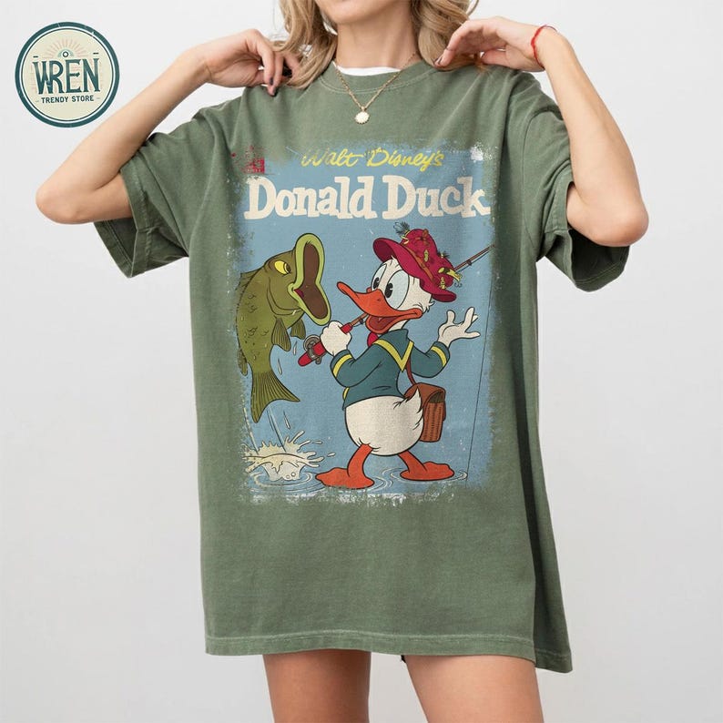 Retro Walt Disney's Donald Duck Fishing T-shirt, Donald Bass Fly ...