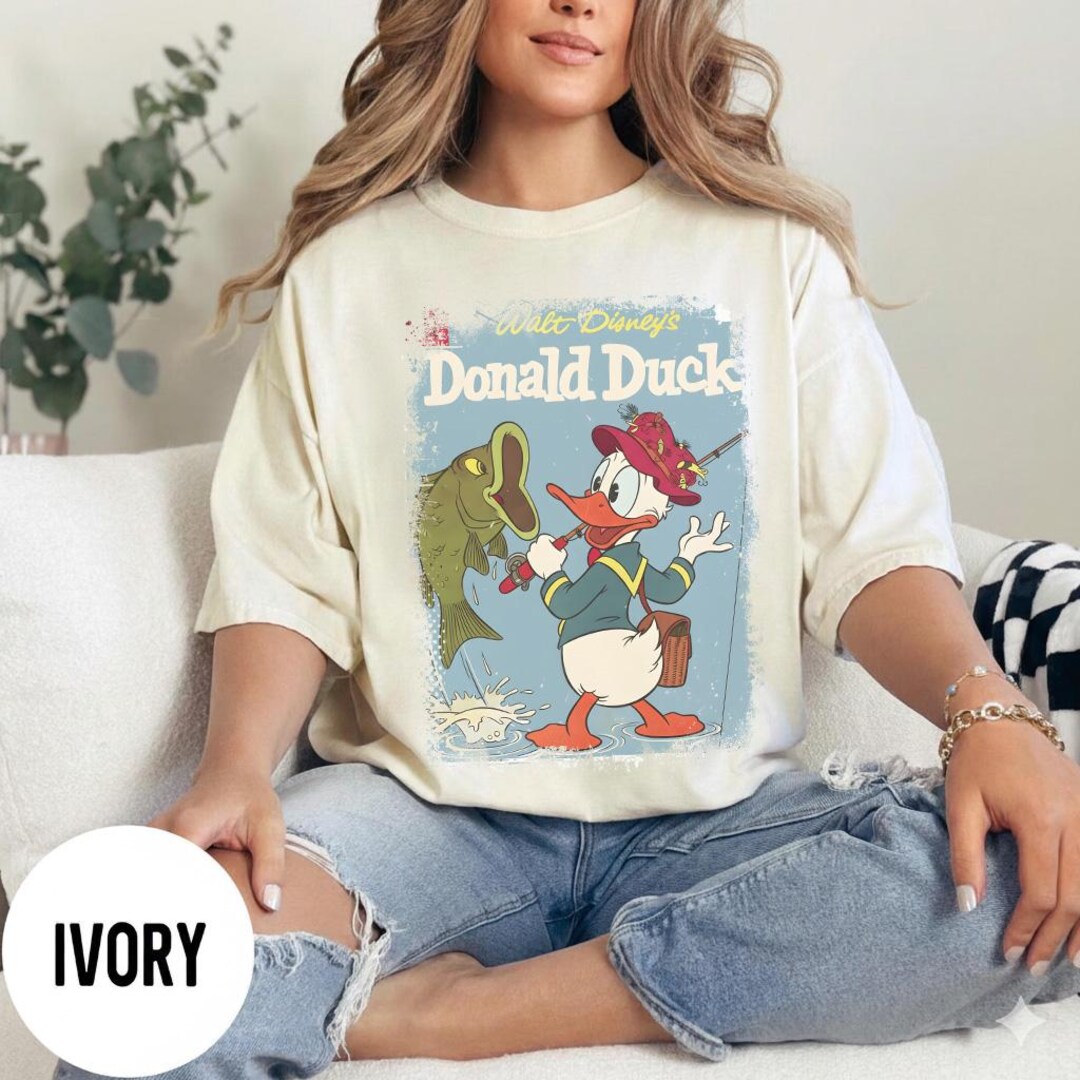 Retro Walt Disney's Donald Duck Fishing T-shirt, Donald Bass Fly ...