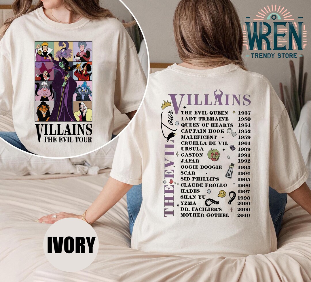 Vintage Two-sided Disney Villains Evil Tour Shirt, Retro Disney Villains Characters Concert ...