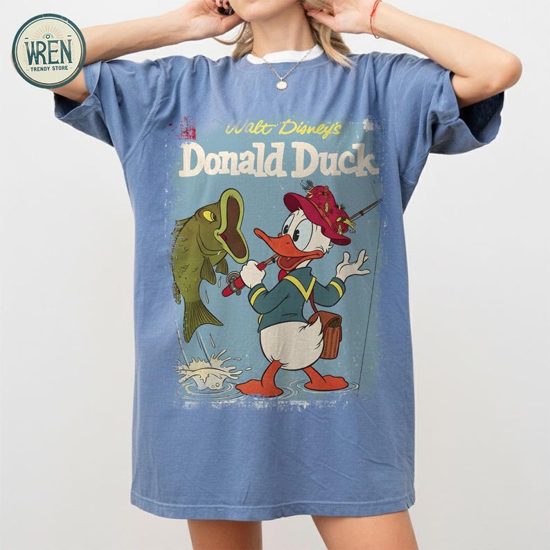 Retro Walt Disney's Donald Duck Fishing T-shirt, Donald Bass Fly ...