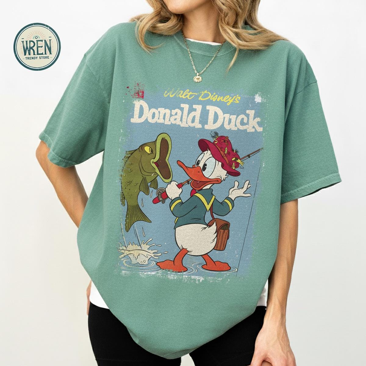 Retro Walt Disney's Donald Duck Fishing T-shirt, Donald Bass Fly ...