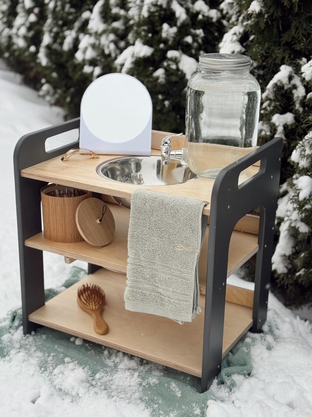 Montessori Wooden Washbasin: Portable Kids Self-care Station - Etsy