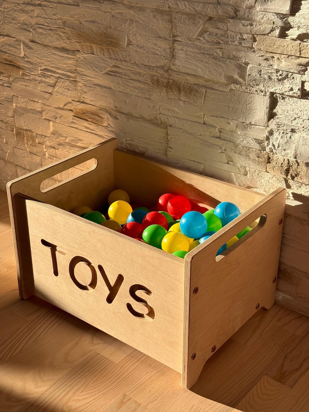 Personalized Wooden Toy Box With Handles | Montessori Storage for Kids ...