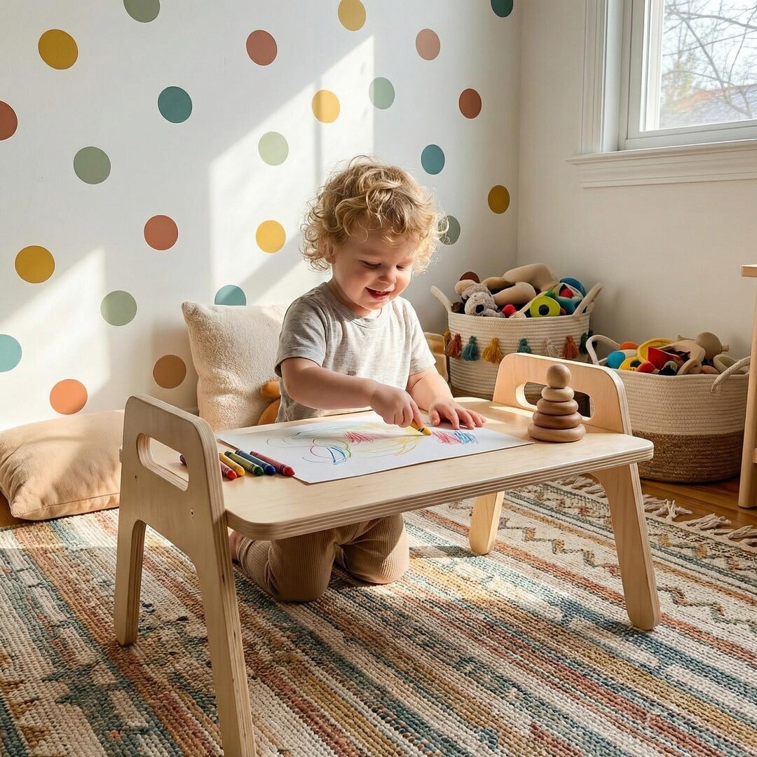Minimalist Wooden Kids Floor Table: Montessori Toddler Activity Table ...