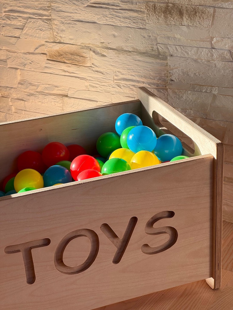 Handmade Wooden Toy Box With Handles - Engraved 'TOYS' Design - Etsy
