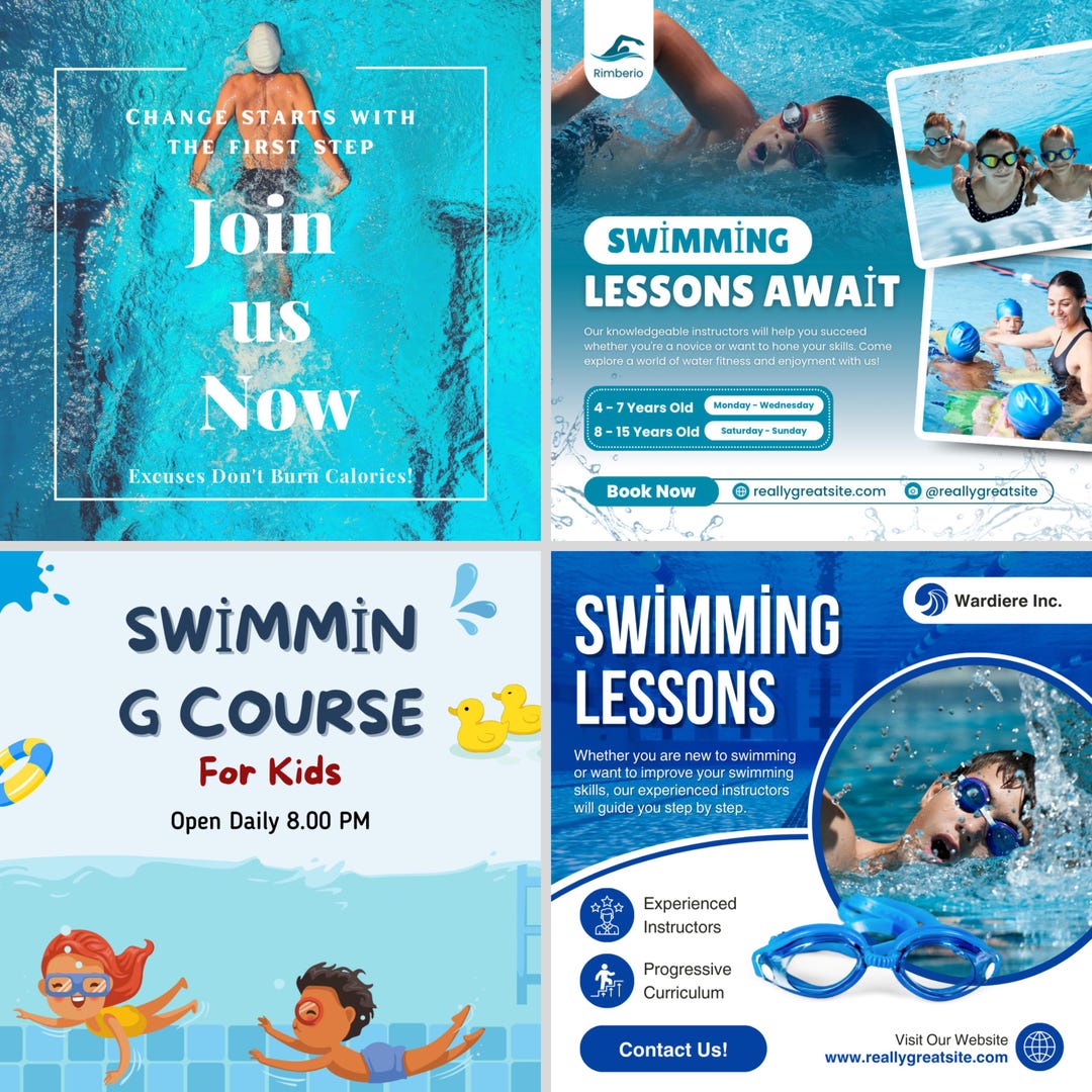 Swimming +100 Post and Reels, Swimming Template, Swimming Banner ...