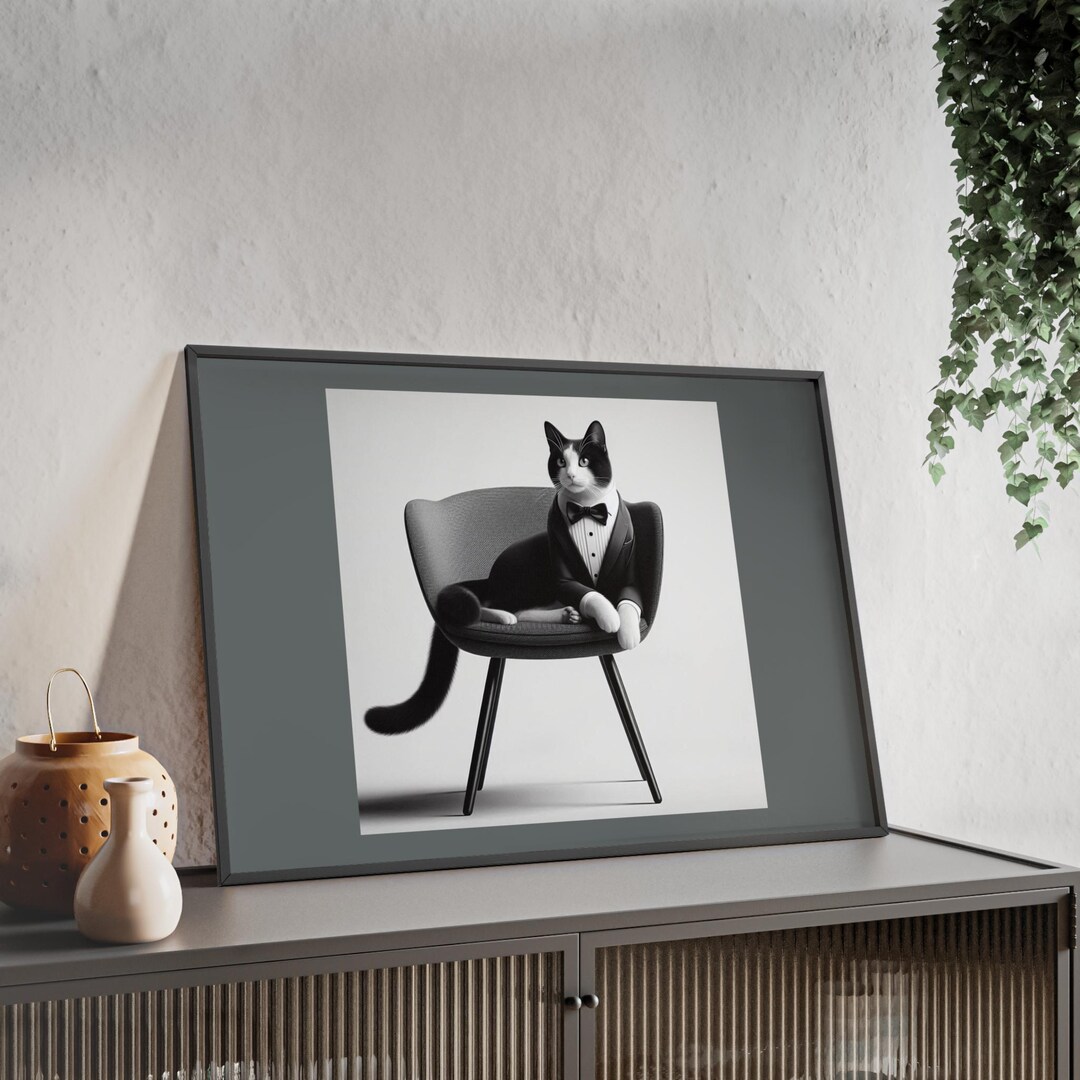 Tuxedo Cat Wall Art in Wooden Frame Handmade Cat Lover Decor Rustic ...