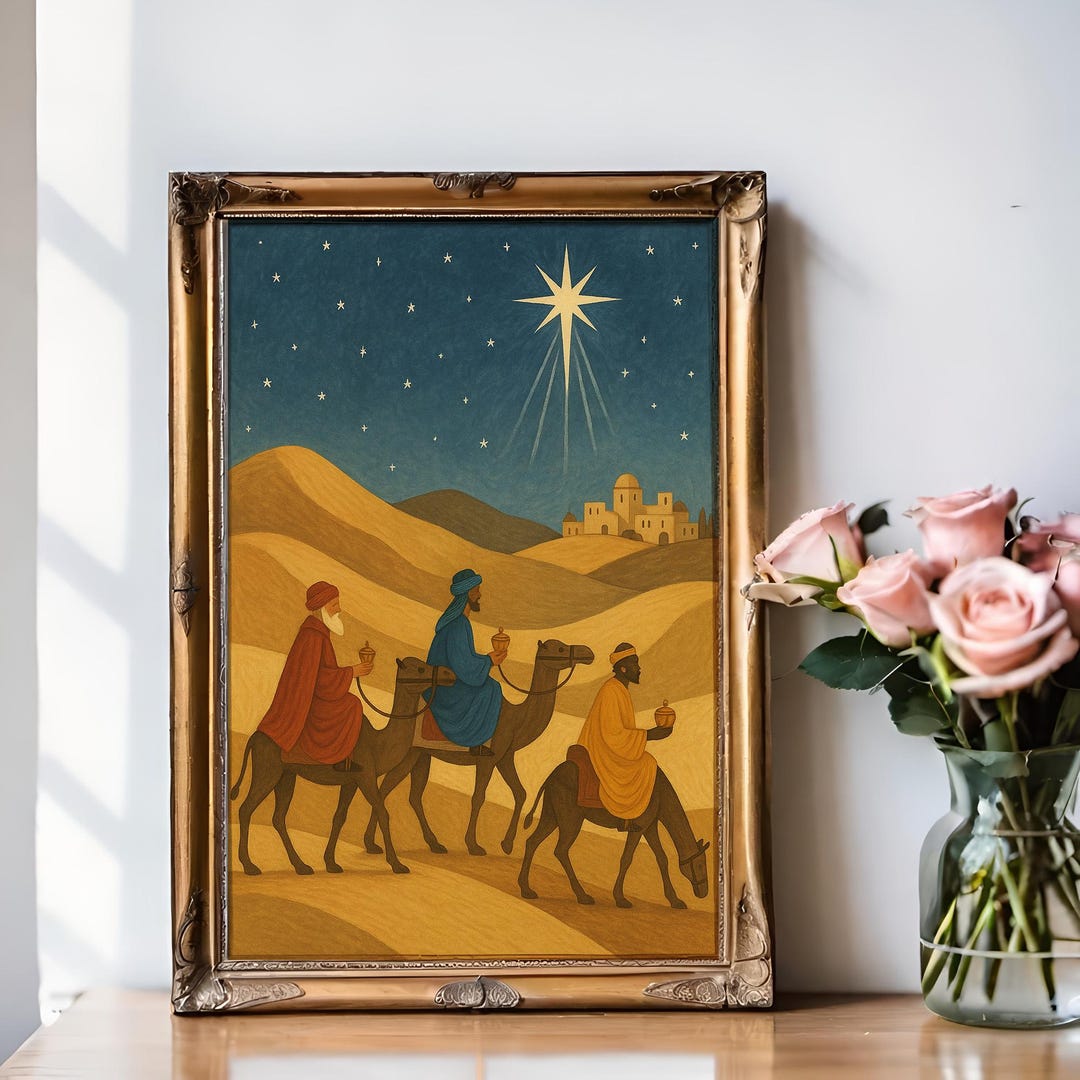 Three Wise Men Art Print, Modern Nativity Scene, Folk Art Style ...