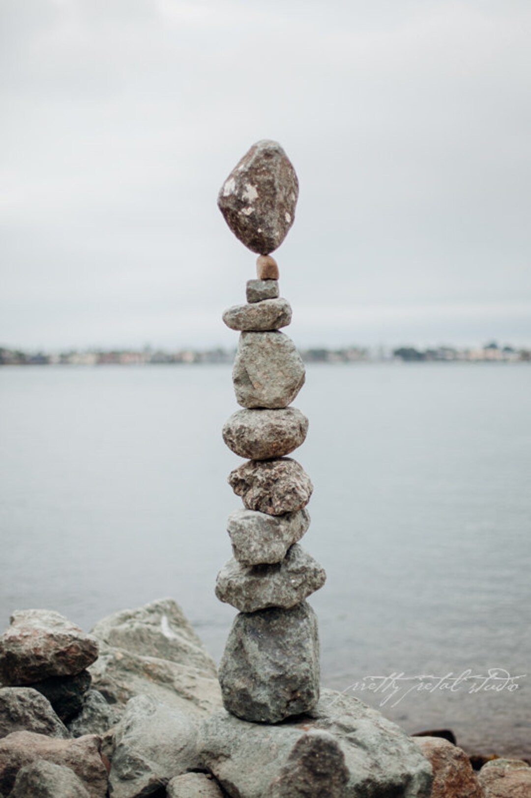 ROCK CAIRNS . Beach Art . Coastal Decor . Moody Seascape . Spiritual ...