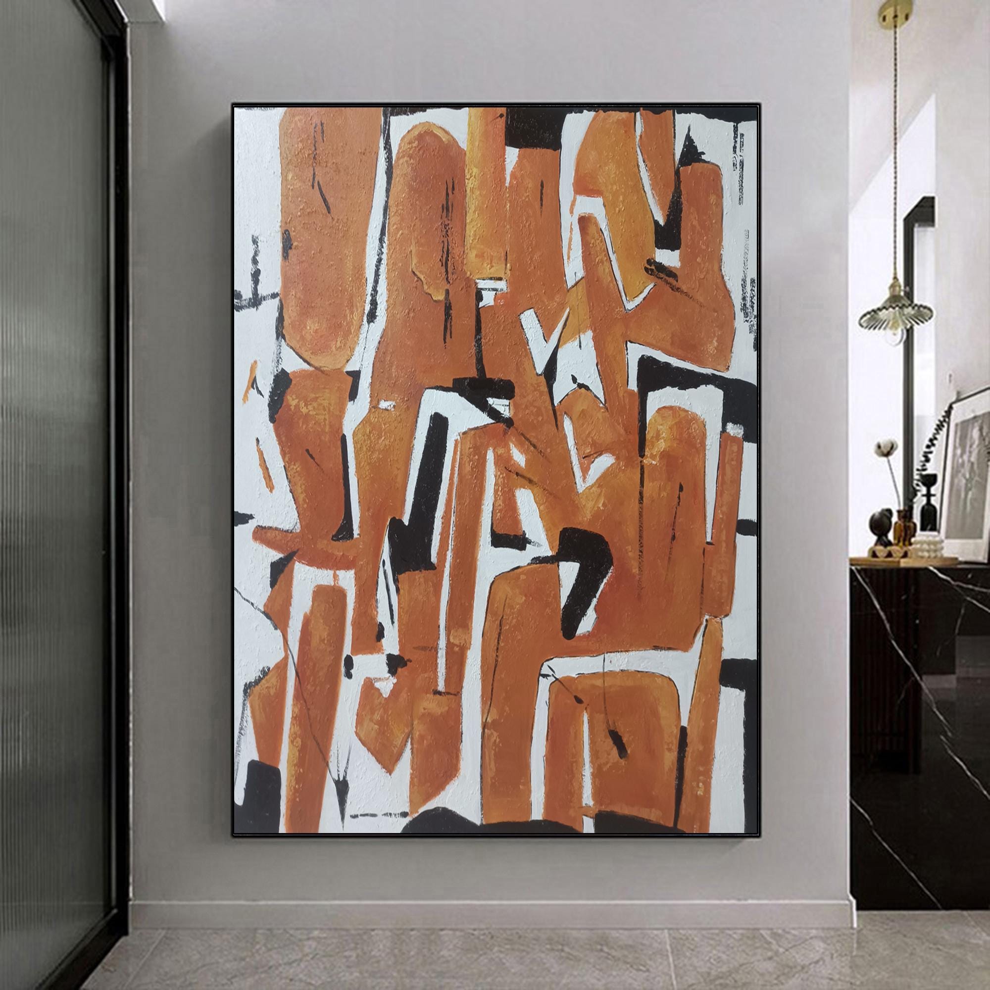 3D Abstract Painting Geometry Orange Vertical Abstract Color Mural 3D ...