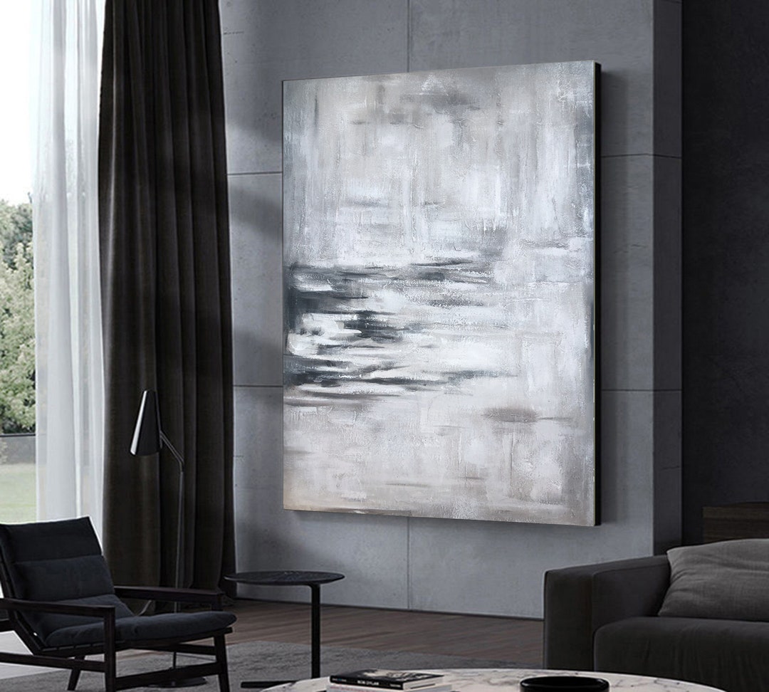 Original Handmade Grey Art Featuring Large-scale Minimalist Abstract ...