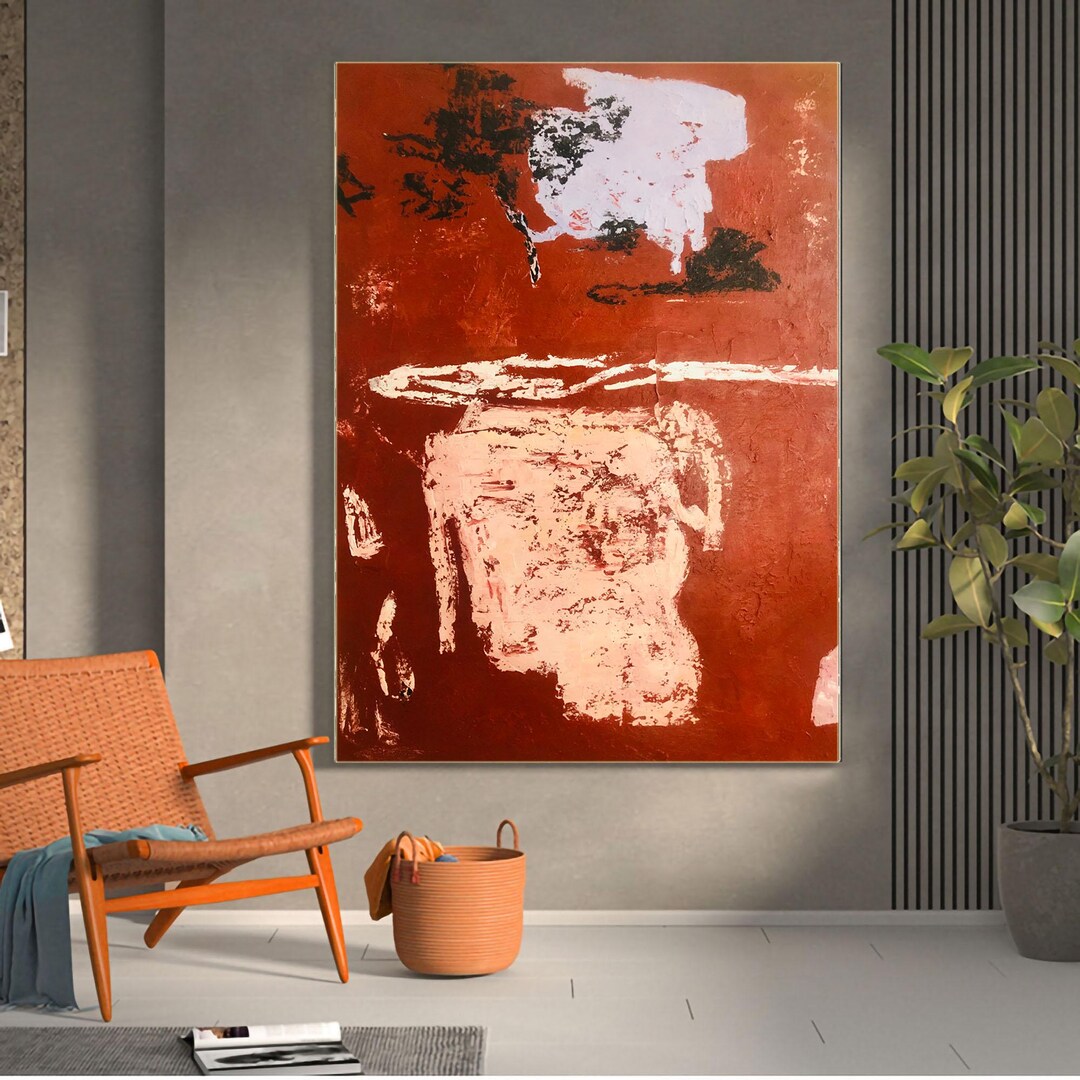 Original Red Abstract Oil Painting on Canvas, Red Mural Art, 3D ...