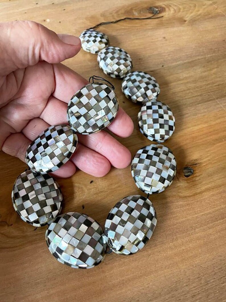 FRESH From Tucson—one, Large Inlaid Checkerboard MOP Oval Beads—30 X 40 ...