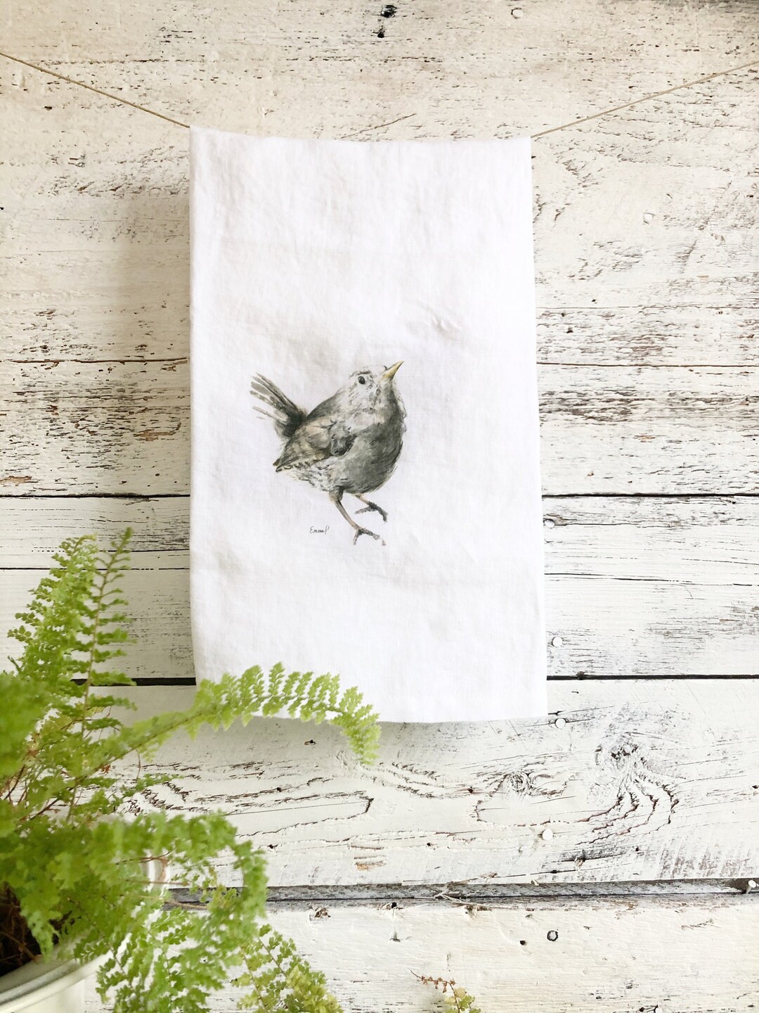 Wren French Linen Tea Towel Dish Towel, Kitchen Decor With Bird Art ...