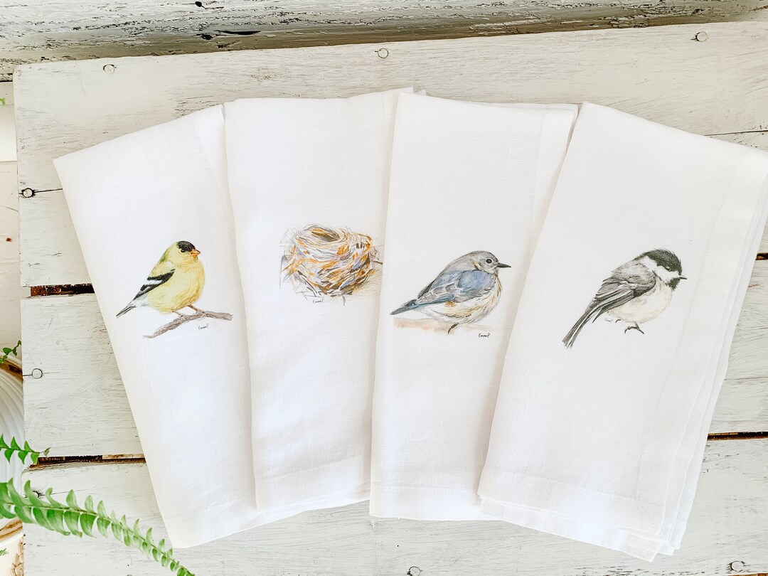 Set of Four French Linen Napkins With Beautiful Watercolour Artwork, 18 ...